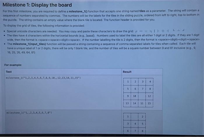 Solved Milestone 1: Display the board For this first | Chegg.com