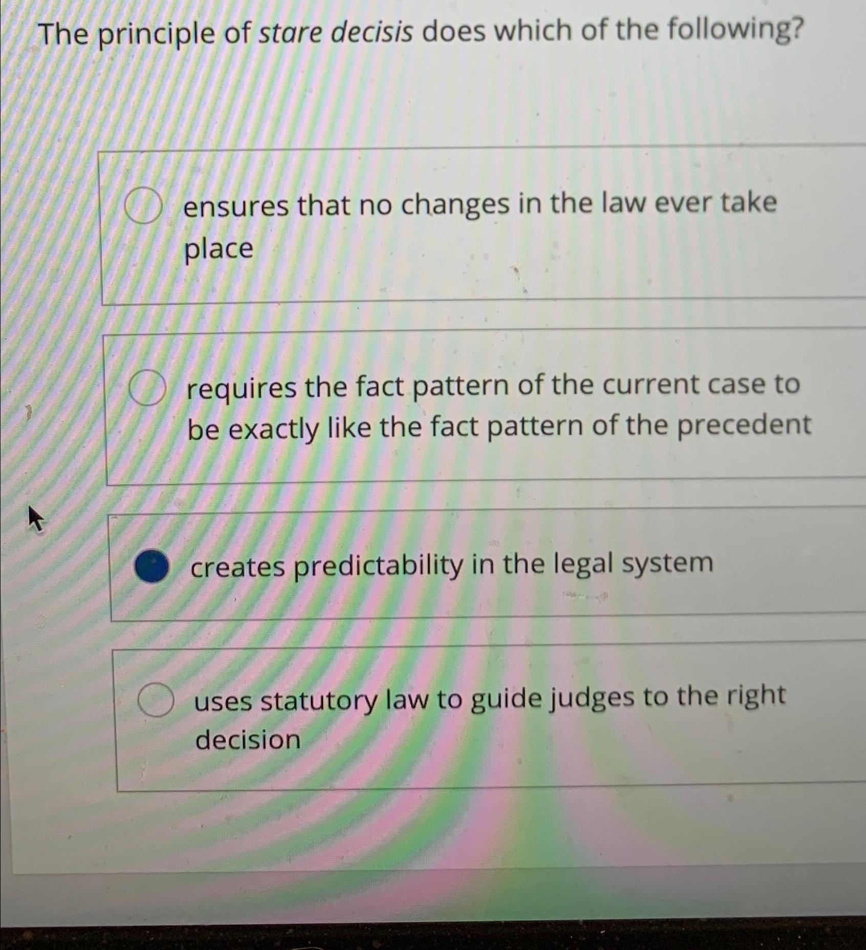 Solved The principle of stare decisis does which of the | Chegg.com