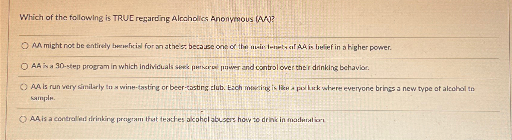 Solved Which of the following is TRUE regarding Alcoholics | Chegg.com