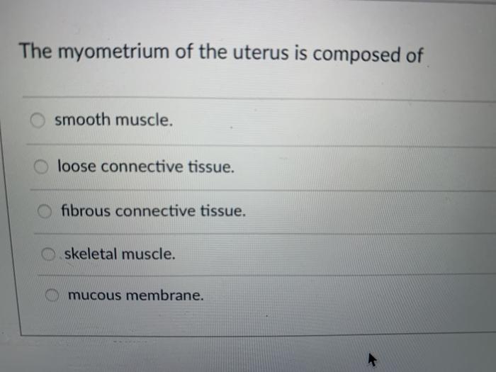 Solved The myometrium of the uterus is composed of smooth | Chegg.com