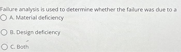 Solved Failure analysis is used to determine whether the | Chegg.com