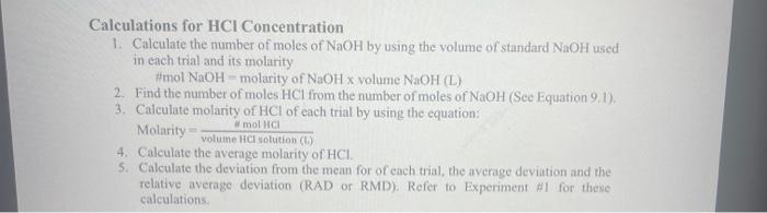 Solved Calculations for HCI Concentration 1. Calculate the | Chegg.com