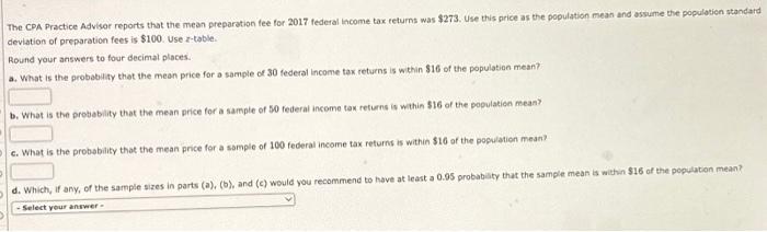 Solved D The CPA Practice Advisor reports that the mean | Chegg.com