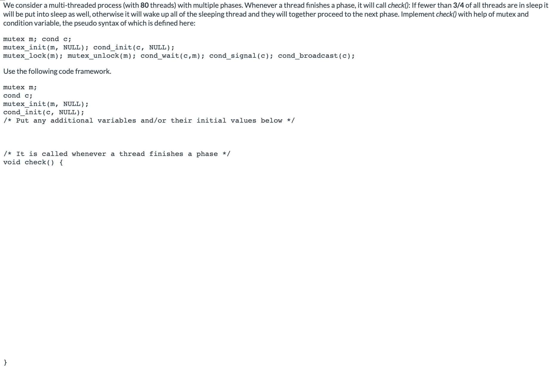 Solved We consider a multi-threaded process (with 80 | Chegg.com