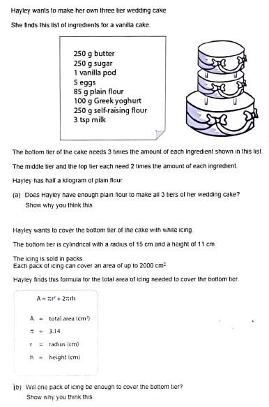 Solved Hayley wants to make her own three dier wedding cake | Chegg.com