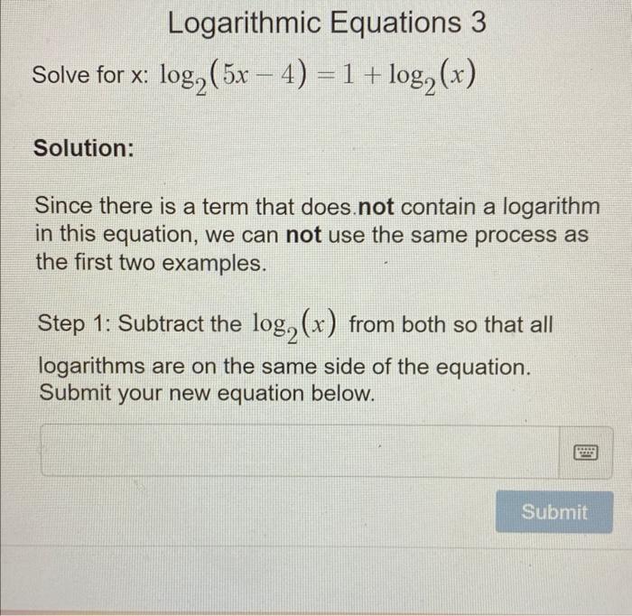 Solved Logarithmic Equations 3 Solve for | Chegg.com