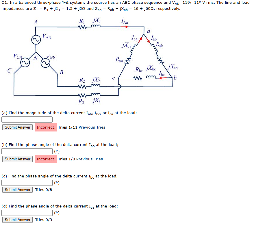 Solved Q1. In ﻿a balanced three-phase Y-Δsystem, ﻿the source | Chegg.com