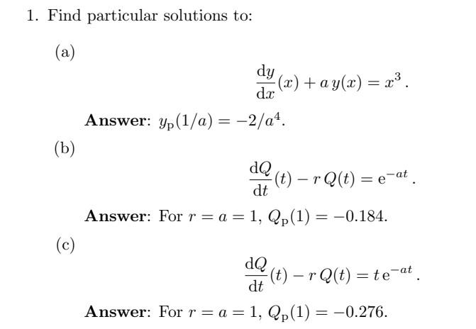 Solved 1. Find particular solutions to: (a) | Chegg.com