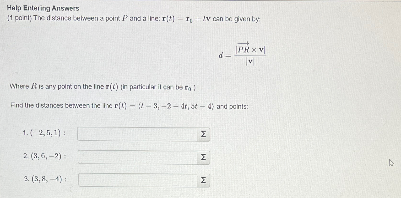 Solved Help Entering Answers( 1 point) The distance | Chegg.com Solved Help Entering Answers( 1 point) The distance | Chegg.com