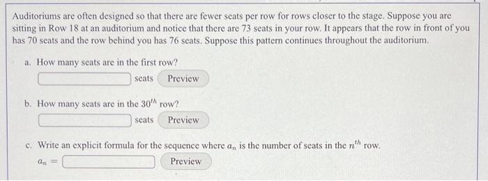 Solved Auditoriums are often designed so that there are | Chegg.com