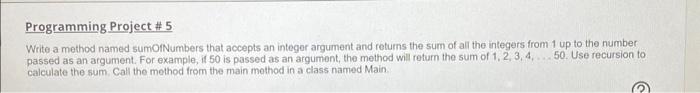 Solved Programming Project \#5 Write a method named | Chegg.com