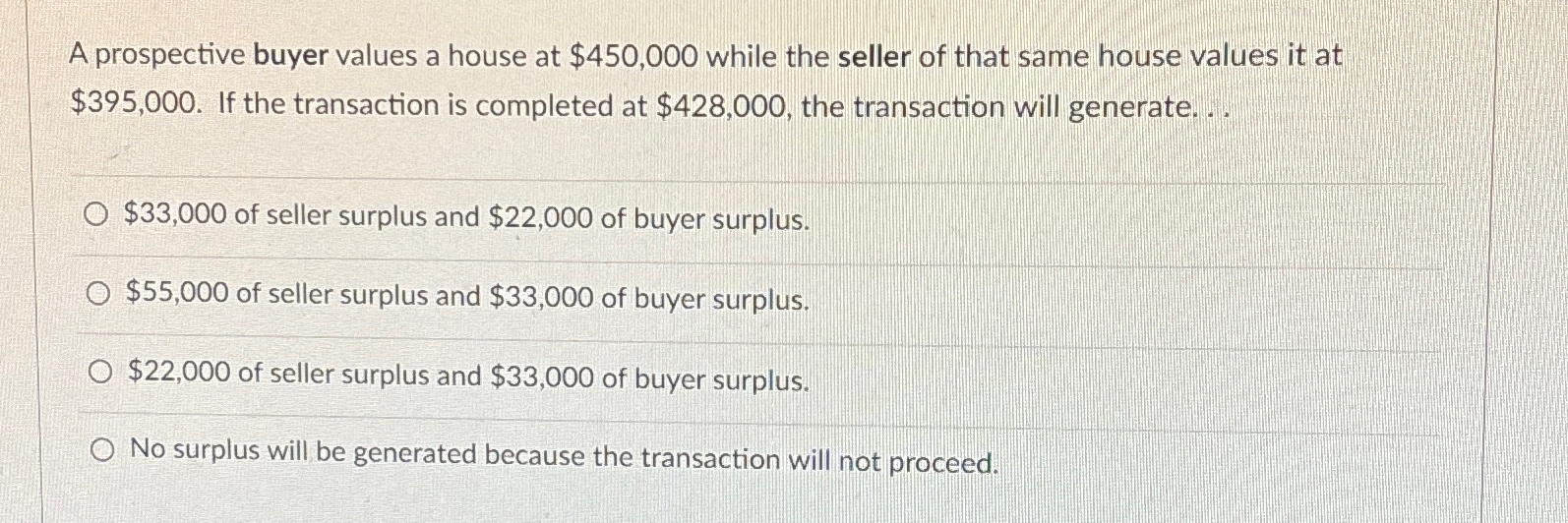 Solved A prospective buyer values a house at $450,000 ﻿while | Chegg.com