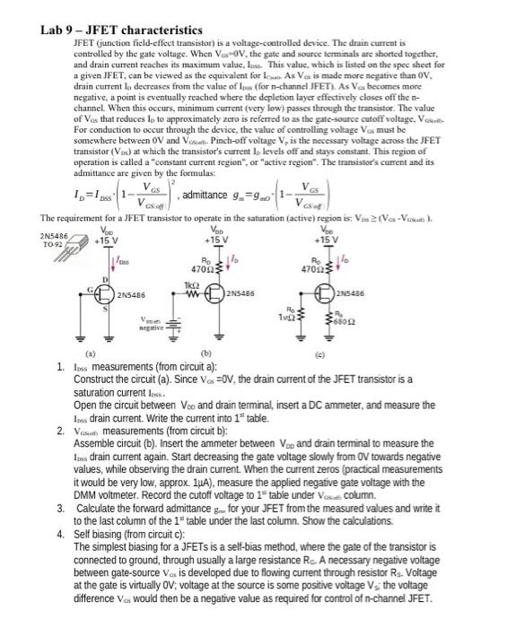 Solved Lab 9-JFET characteristics JFET (junction | Chegg.com