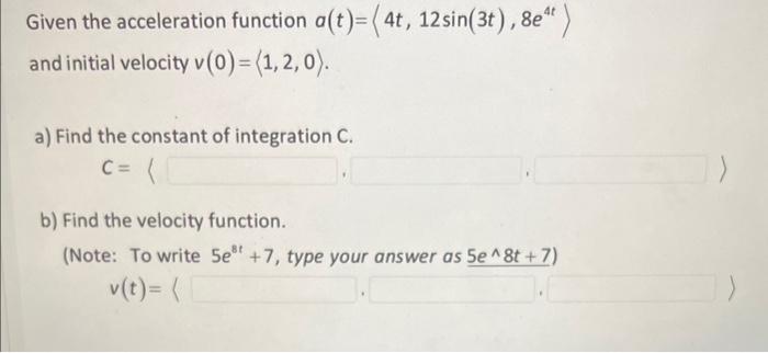 Solved Given the acceleration function | Chegg.com