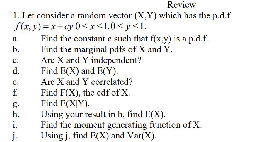Solved ReviewLet consider a random vector (x,Y) ﻿which has | Chegg.com