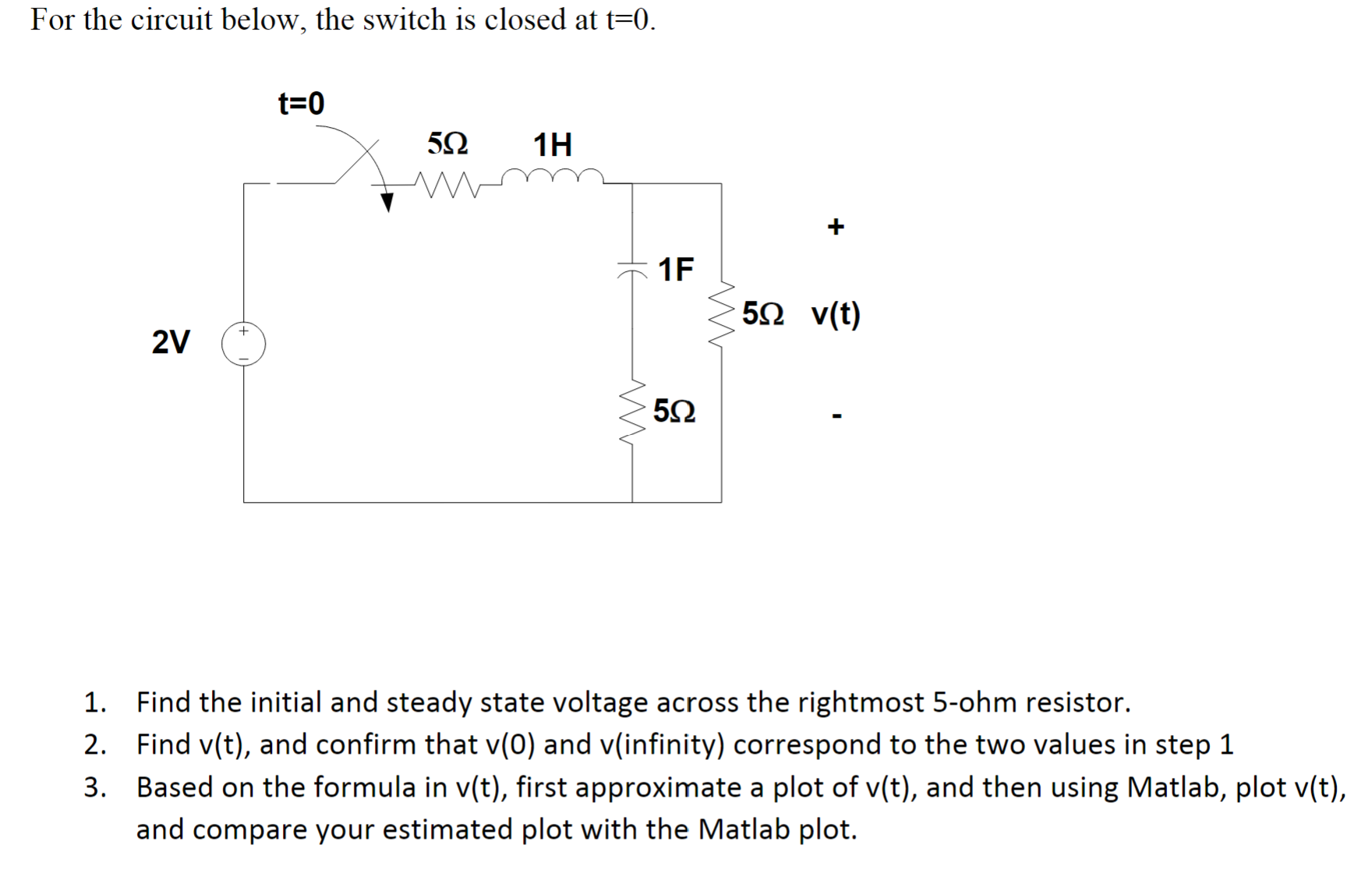 Solved For the circuit below, the switch is closed at | Chegg.com