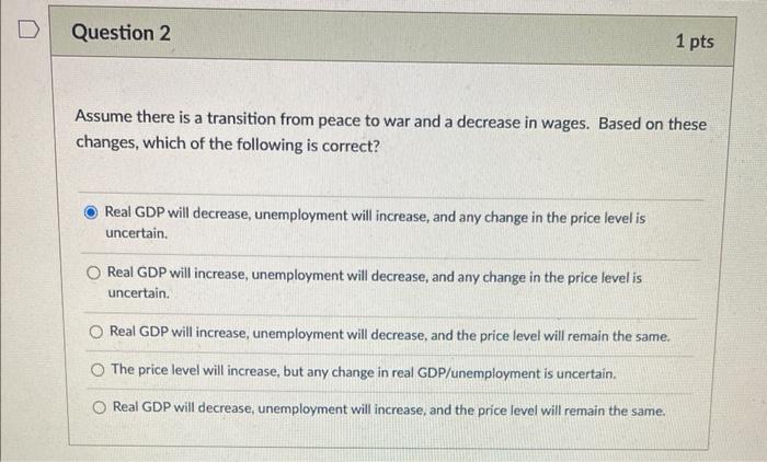 Solved Assume there is a transition from peace to war and a | Chegg.com