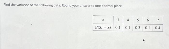 Solved Find the variance of the following data. Round your | Chegg.com