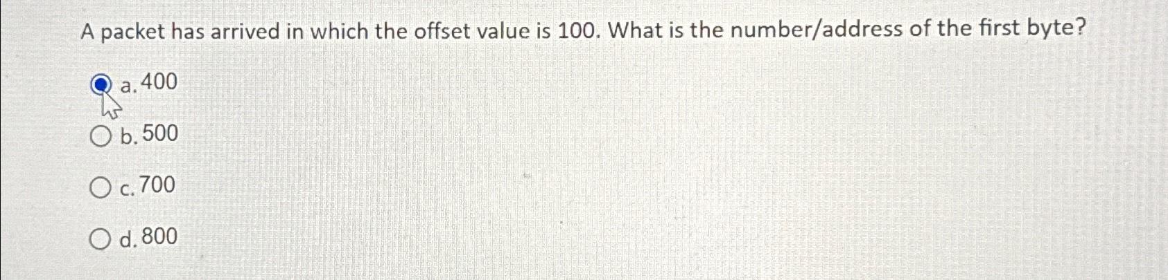 Solved A packet has arrived in which the offset value is | Chegg.com
