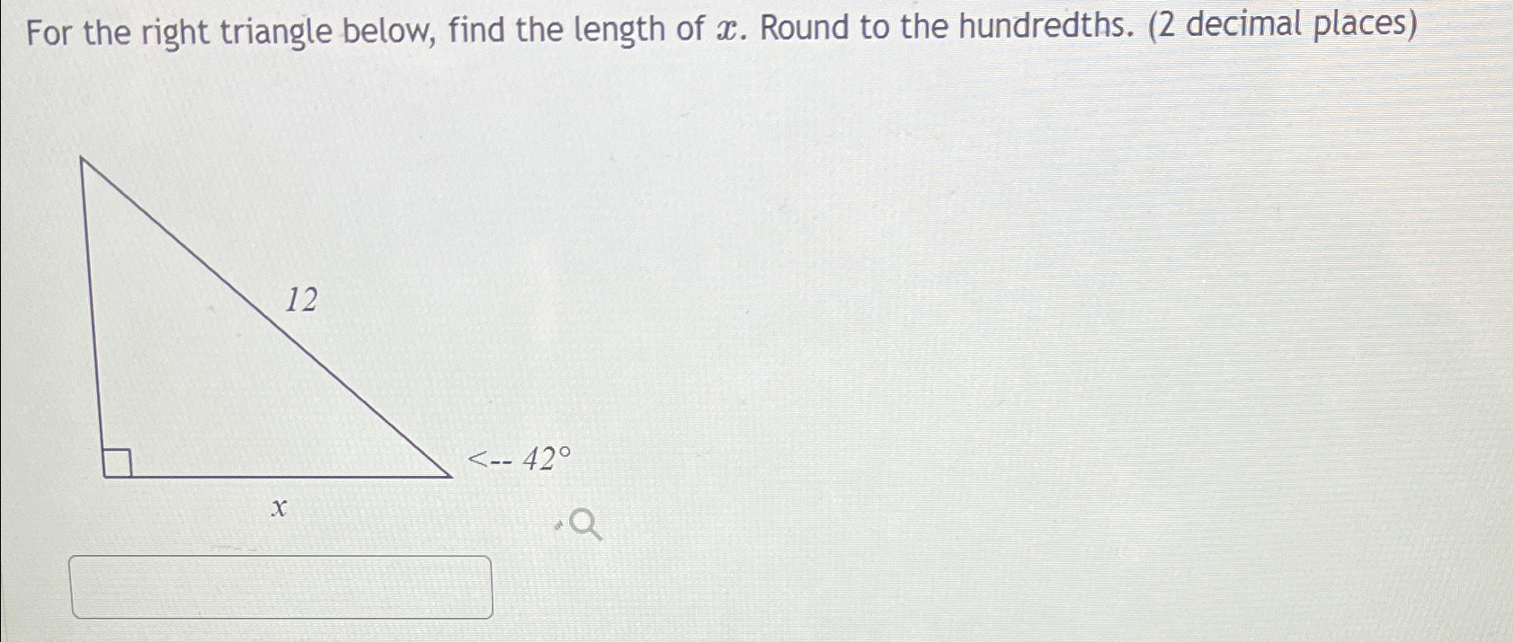 Solved For the right triangle below, find the length of x. | Chegg.com