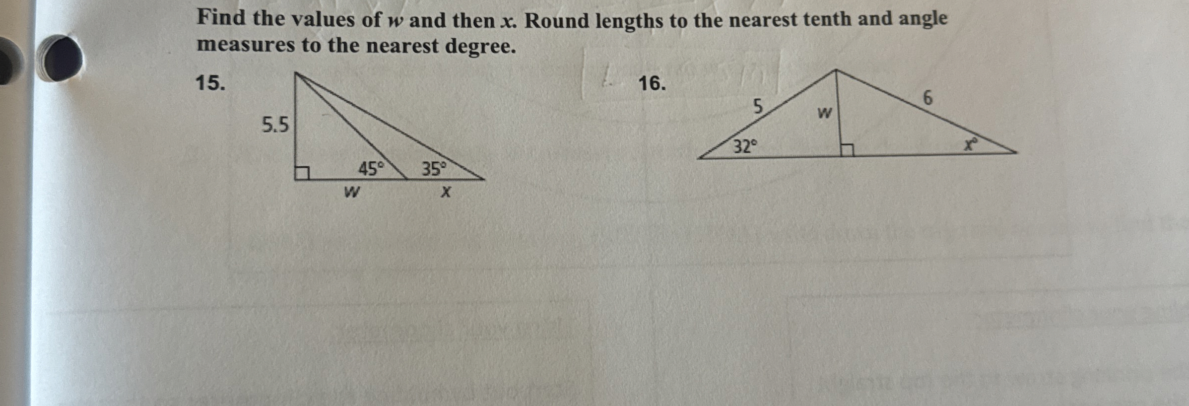 Solved Find the values of w ﻿and then x. ﻿Round lengths to | Chegg.com