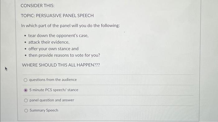 CONSIDER THIS: TOPIC: PERSUASIVE PANEL SPEECH In | Chegg.com