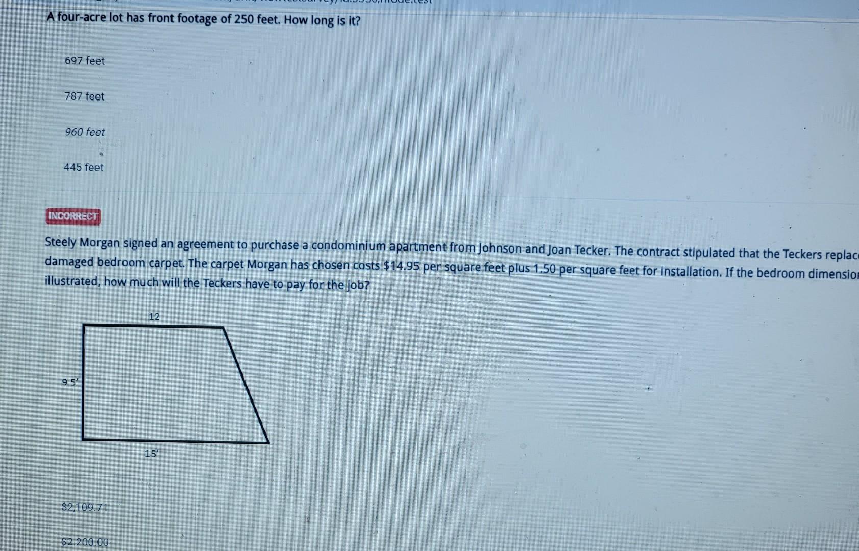 Solved A four-acre lot has front footage of 250 feet. How | Chegg.com