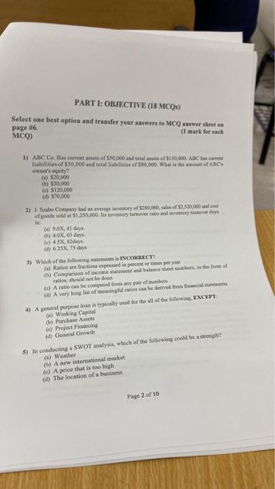 Solved Select one best option and transfer your answers to | Chegg.com