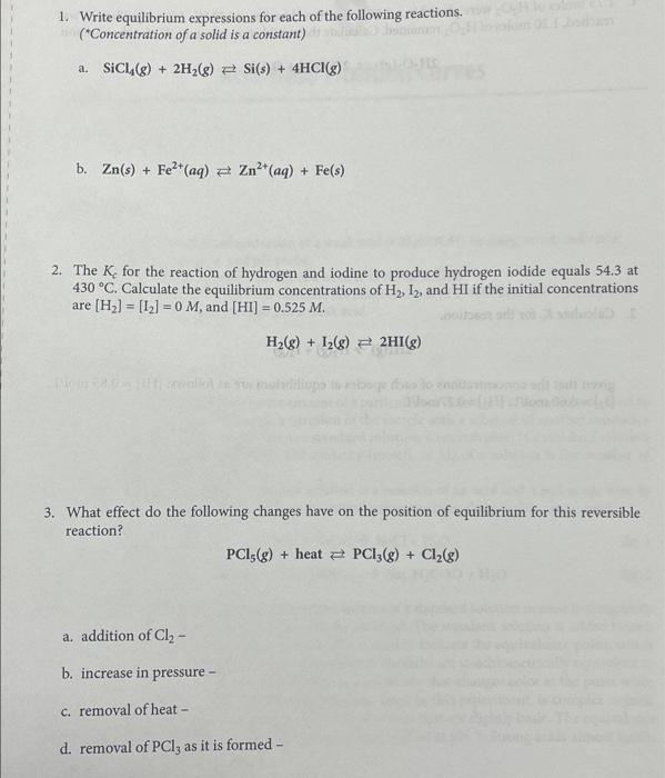 Solved 1. Write equilibrium expressions for each of the | Chegg.com