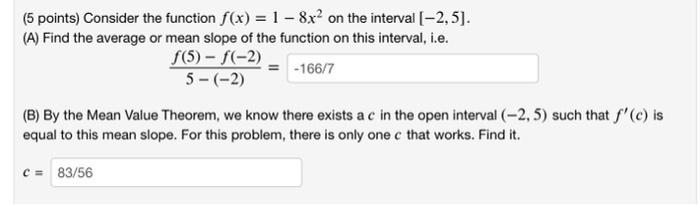 Solved (5 points) Consider the function f(x)=1−8x2 on the | Chegg.com
