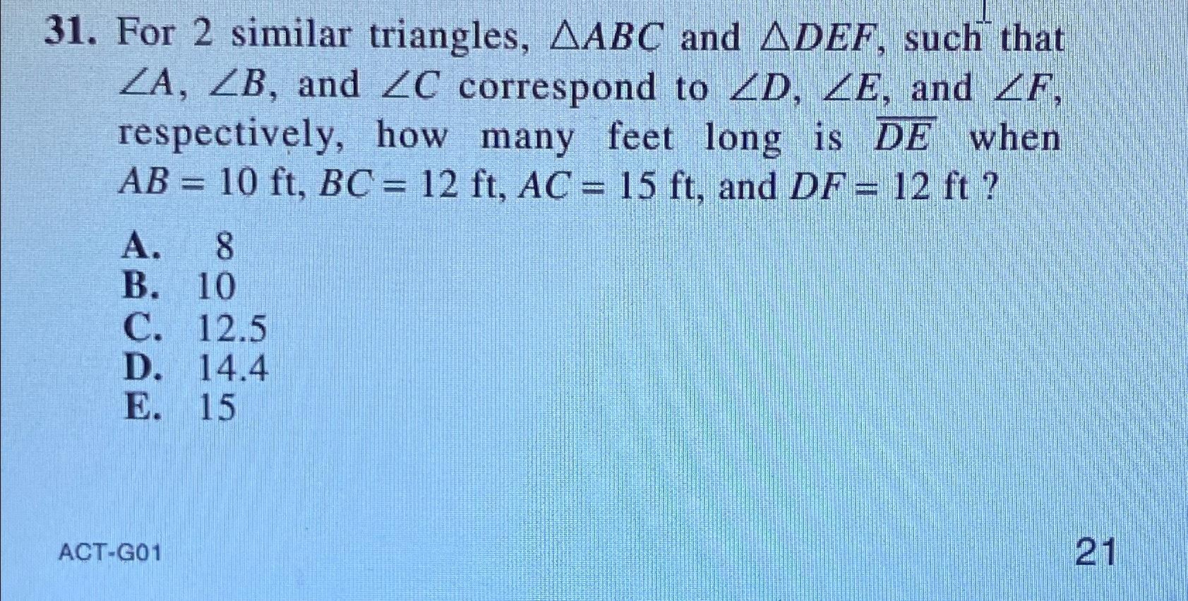Solved For 2 ﻿similar triangles, ????ABC ﻿and ????DEF, ﻿such | Chegg.com