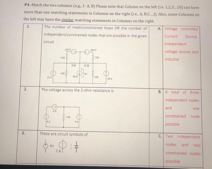 Solved P4-Match the two columns (eg, 1-A, B) Please note | Chegg.com