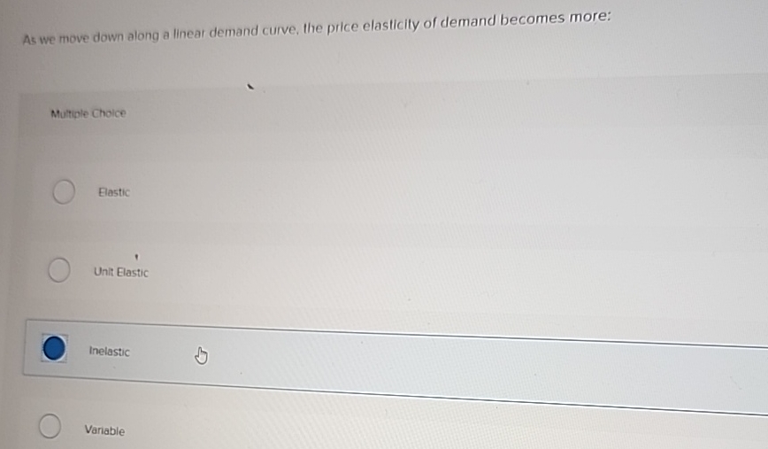 Solved As we move down along a linear demand curve, the | Chegg.com