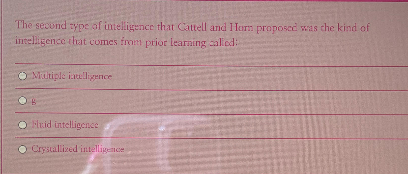 Solved The second type of intelligence that Cattell and Horn | Chegg.com