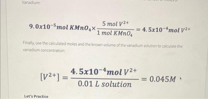 Solved First, determine the moles of KMnO4 used: 36 drops | Chegg.com