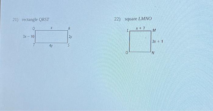 Solved 21) rectangle QRST 22) square LMNO | Chegg.com