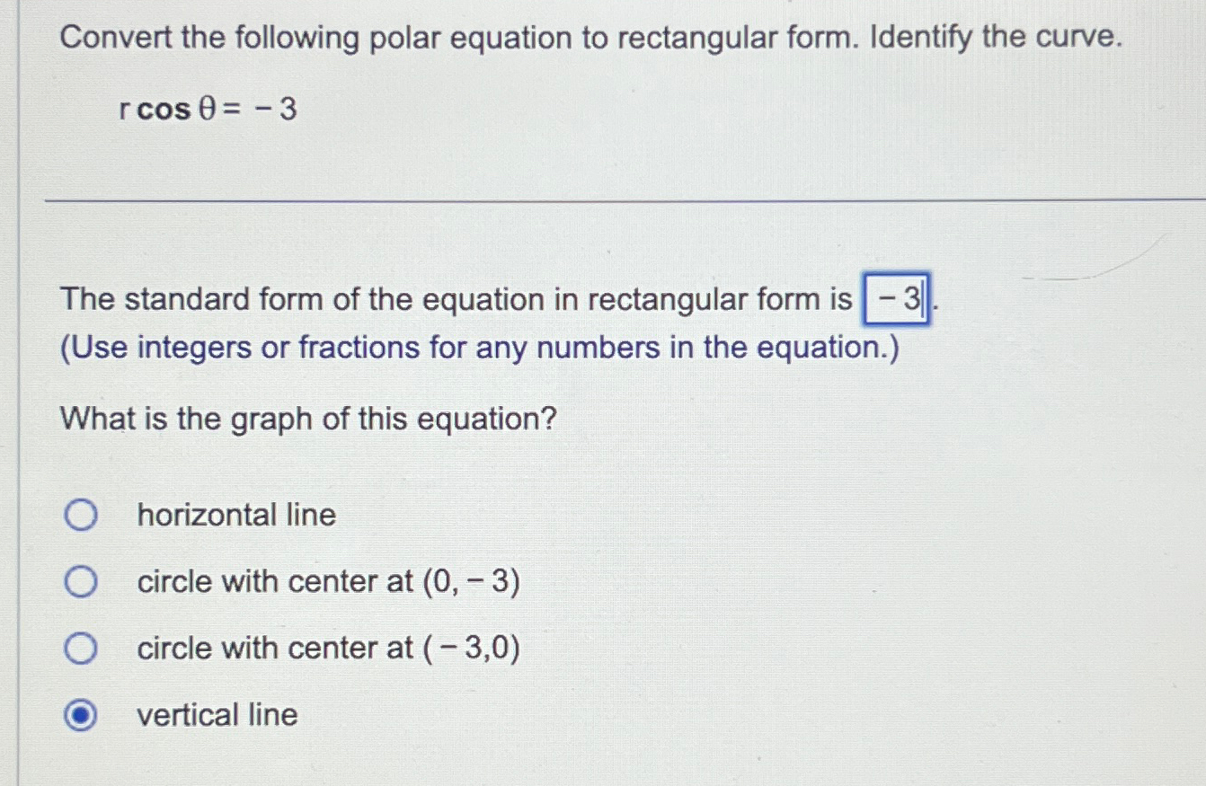 Solved Convert the following polar equation to rectangular | Chegg.com