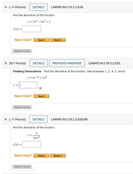 Solved LARAPCALC10 2.2.016. Find the derivative of the | Chegg.com