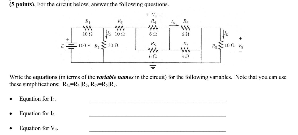 Solved (5 points). For the circuit below, answer the | Chegg.com