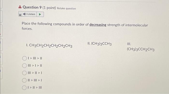 Solved A Question 9 (1 point) Retake question Listen Place | Chegg.com