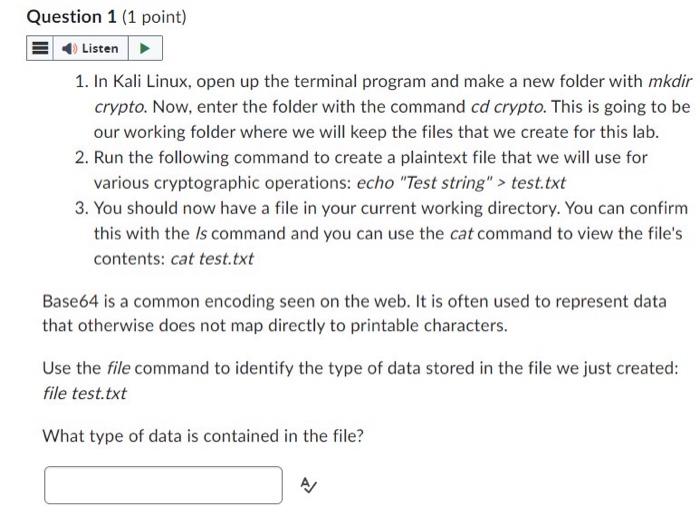 Solved 1. In Kali Linux, open up the terminal program and | Chegg.com