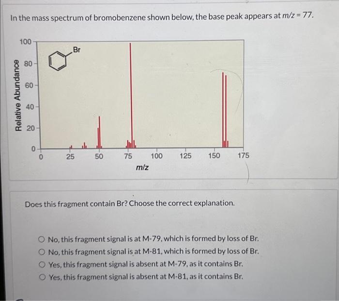 Solved In the mass spectrum of bromobenzene shown below, the | Chegg.com