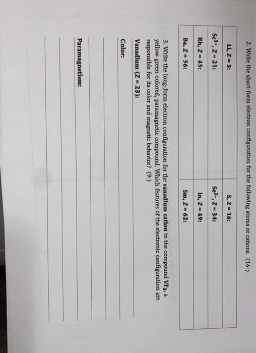 Solved 2. Write the short-form electron configuration for | Chegg.com
