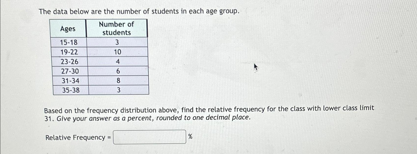Solved The data below are the number of students in each age | Chegg.com