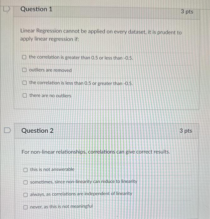 Solved Linear Regression cannot be applied on every dataset, | Chegg.com