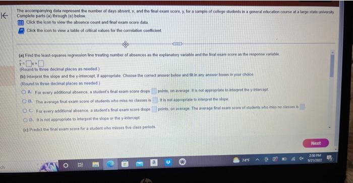 Solved The accompanying data tepresent the number of days | Chegg.com