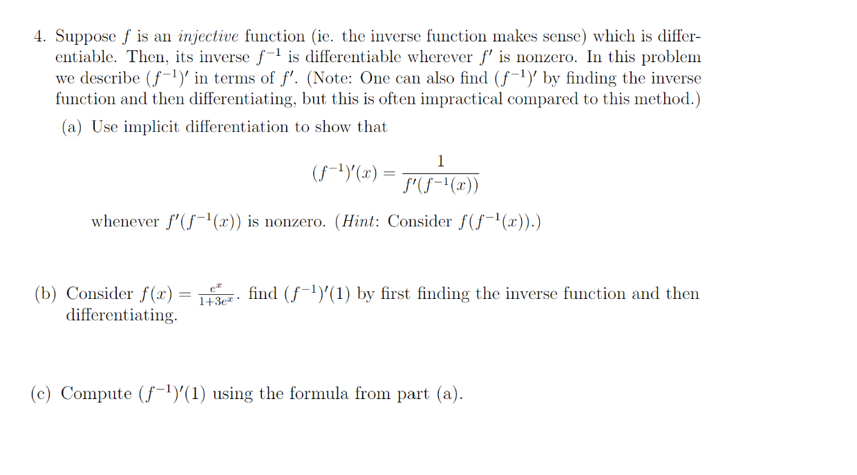 Solved Suppose f ﻿is an injective function (ie. ﻿the inverse | Chegg.com