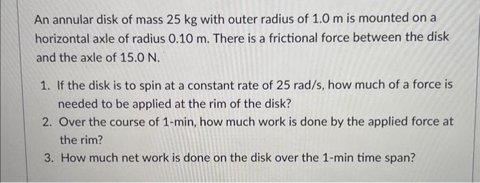 Solved An annular disk of mass 25 kg with outer radius of | Chegg.com