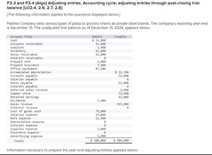 Solved P2-3 and P2-4 (Algo) Adjusting entries, Accounting | Chegg.com