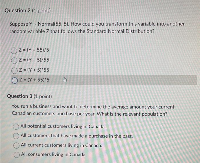 Solved Suppose Y∼ Normal (55,5). How could you transform | Chegg.com